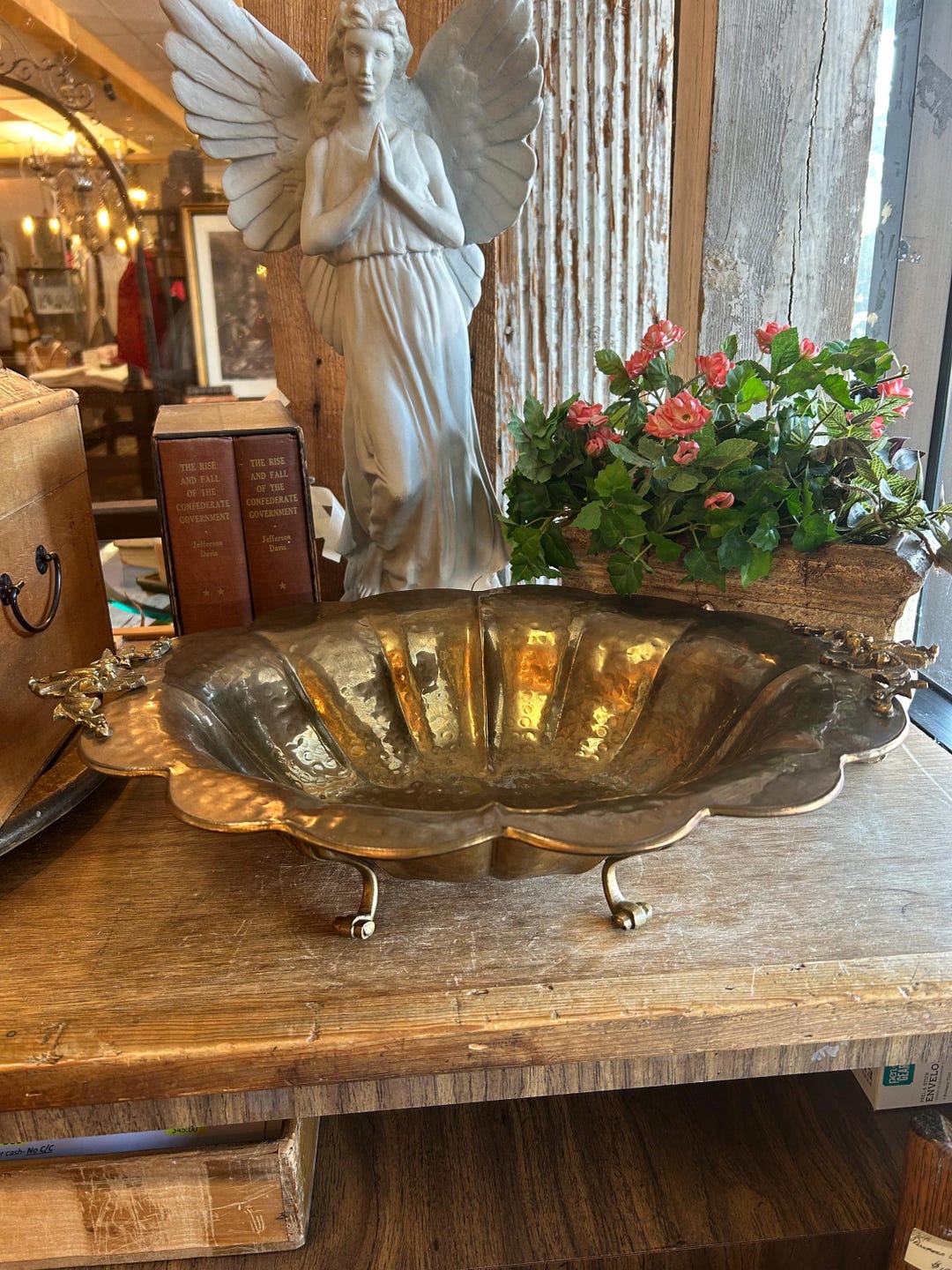 Vintage Extra Large Footed Brass Bowl With Ornate Handles/feet. 21 Wide ...