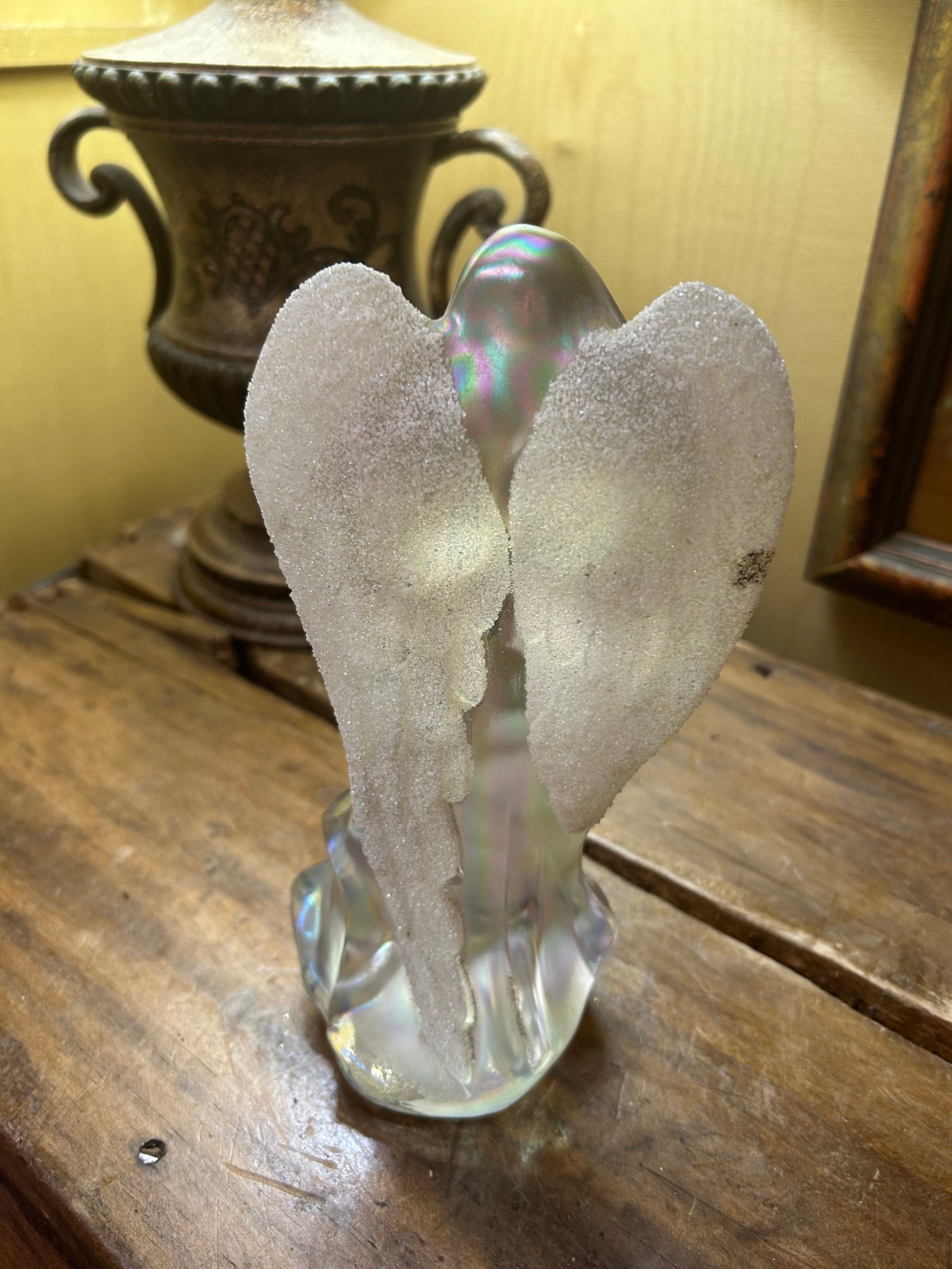 Vintage Fenton White Opalescent Satin Carnival Glass Angel. Iridescent ...
