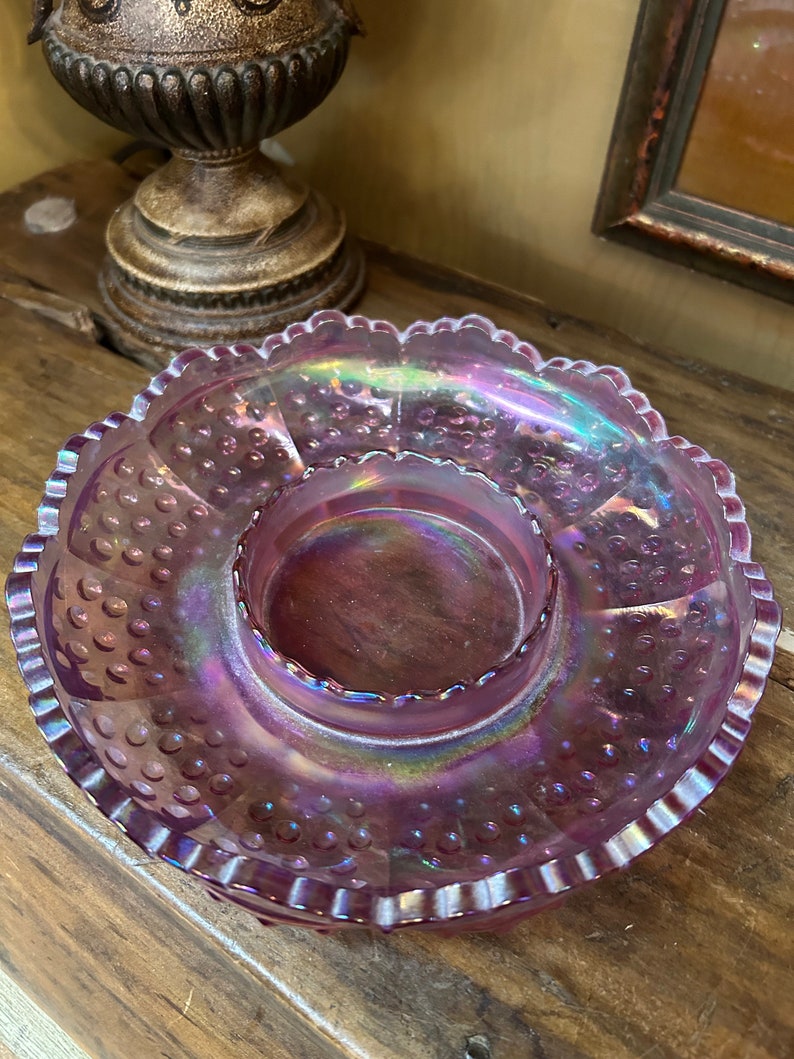Rare Fenton Pink Carnival Glass Hobnail Centerpiece Candle Holder. Rare ...