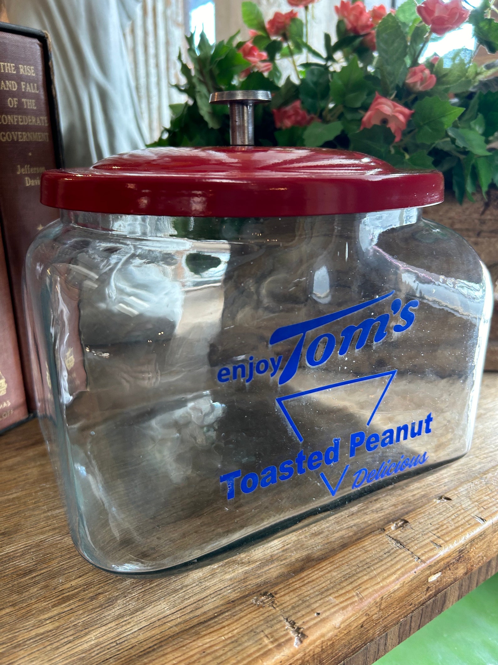 Toms Peanut Counter Jar With Lid Blue Letters Country Store Display ...