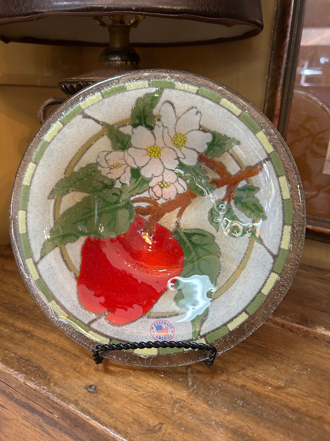 Peggy Karr Fused Glass Apple Blossom Bowl. 8.5". Signed Peggy Karr ...
