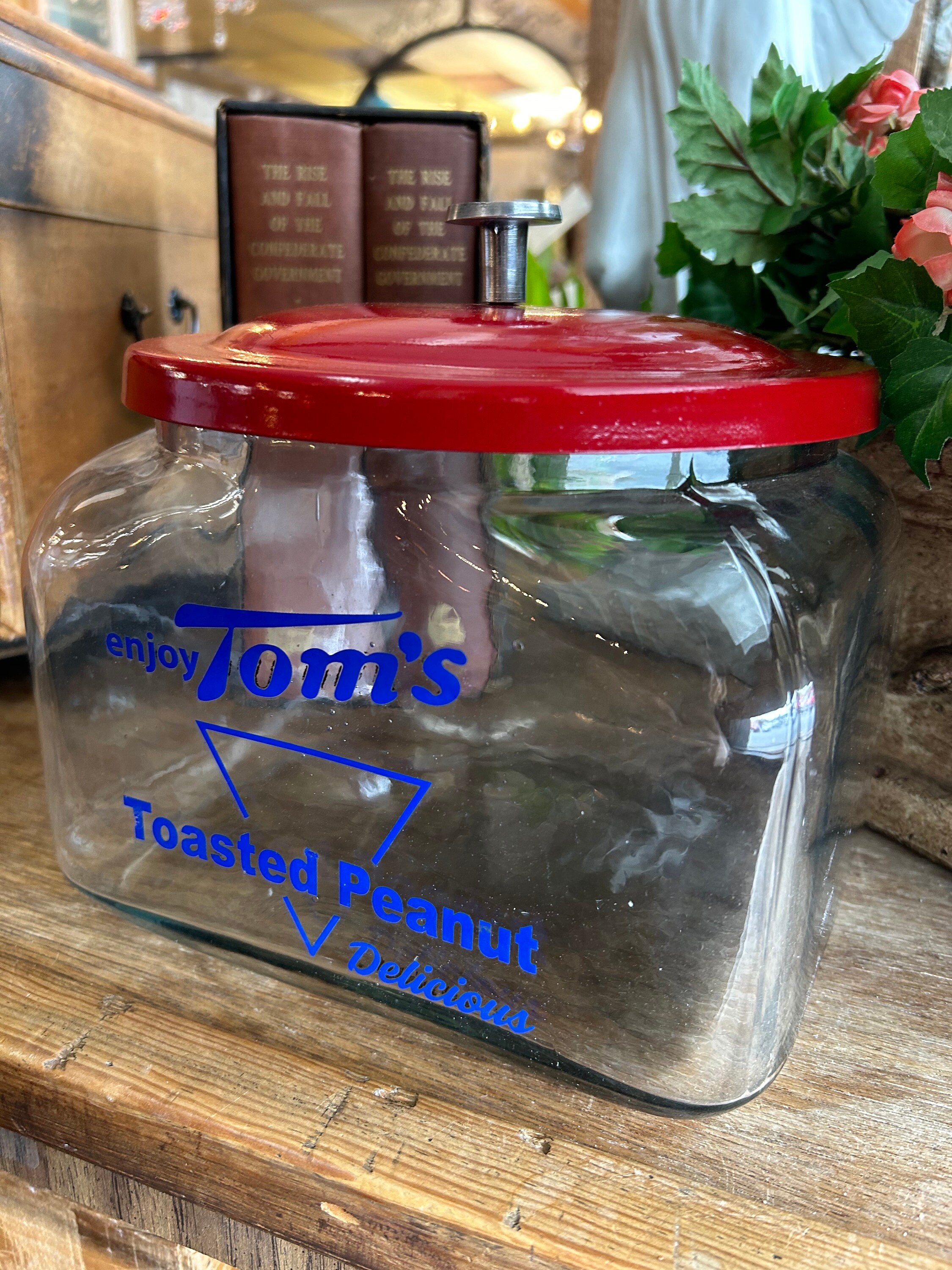 Toms Peanut Counter Jar With Lid Blue Letters Country Store Display ...