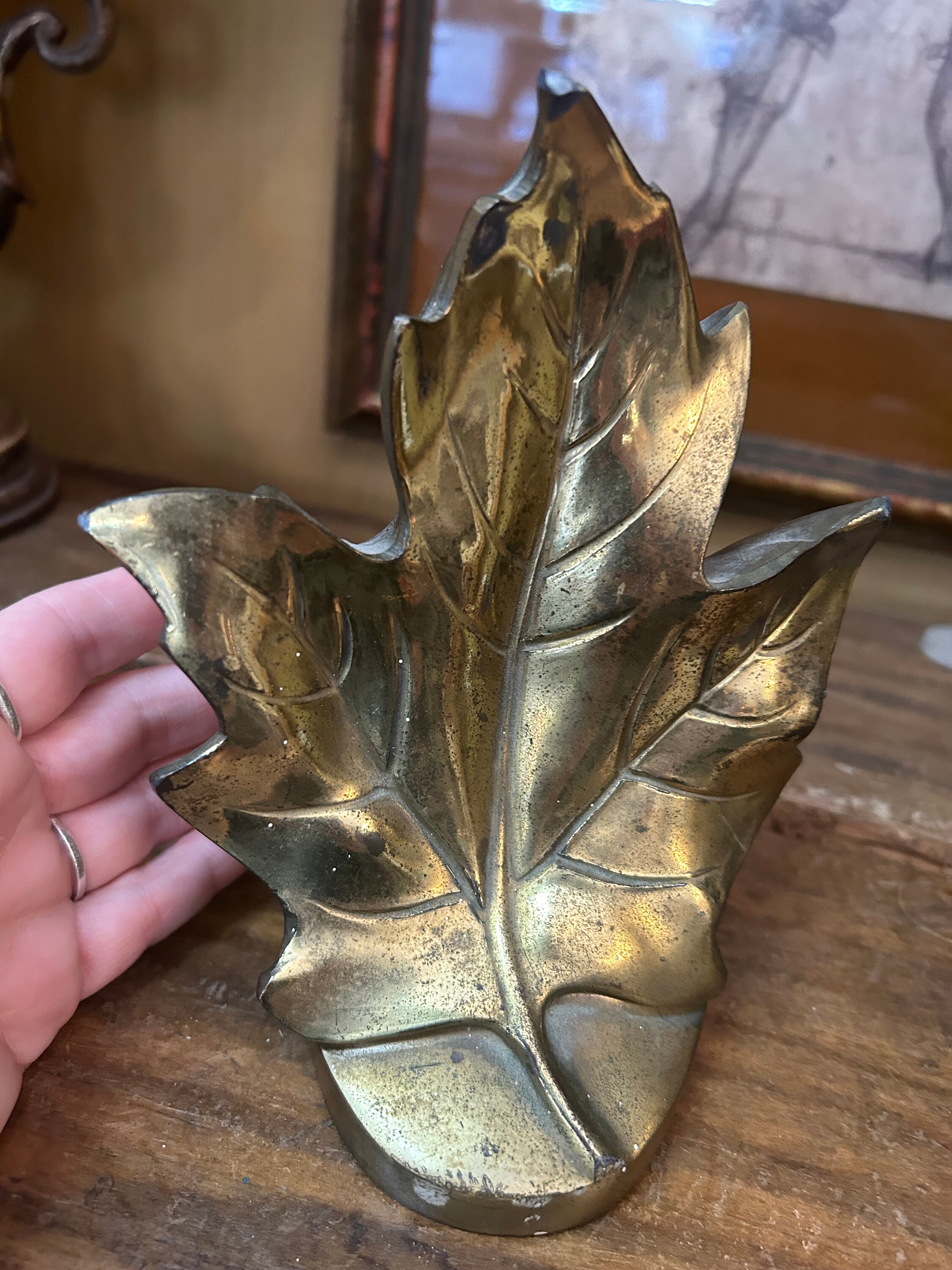 Vintage Solid Brass Maple Leaf Bookends A Pair. Vintage Brass Bookends ...