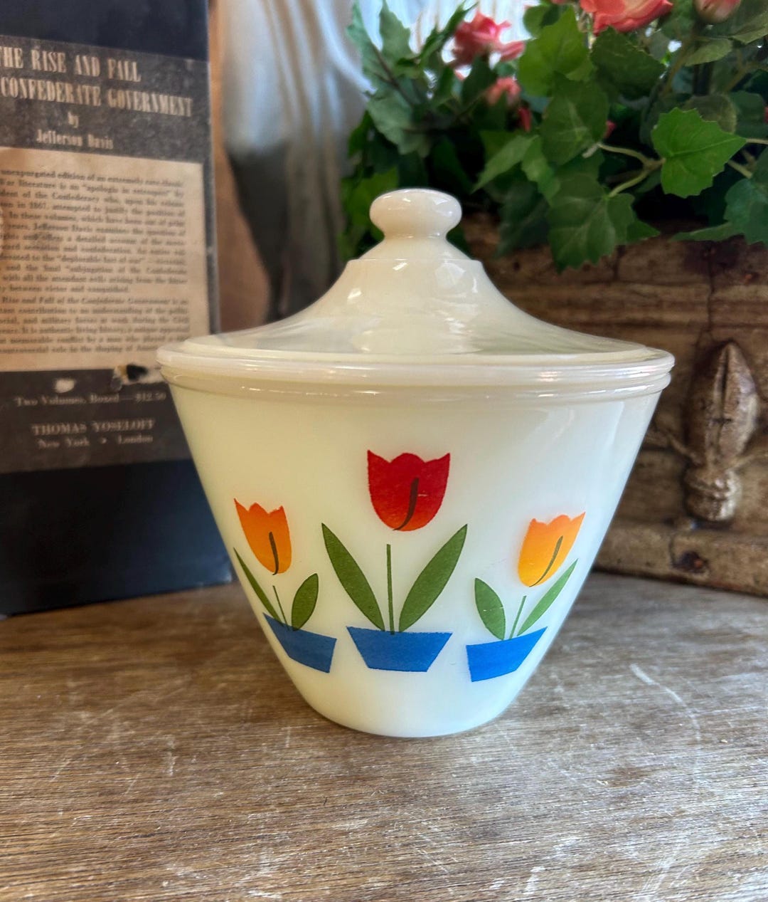 Vintage Fire King Tulip Grease Jar. Fire King Grease Jar. Rare Fire ...