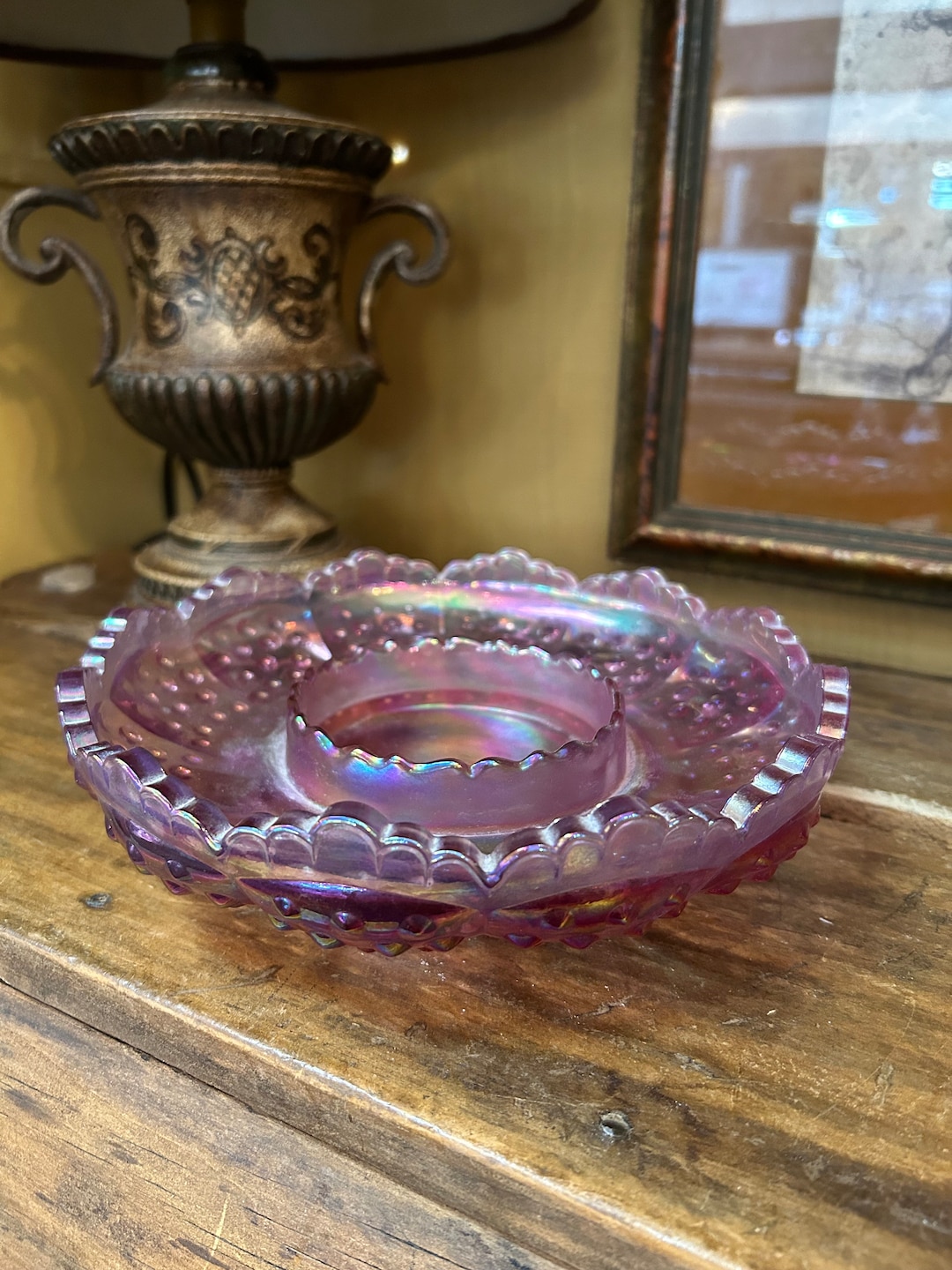 Rare Fenton Pink Carnival Glass Hobnail Centerpiece Candle Holder. Rare ...