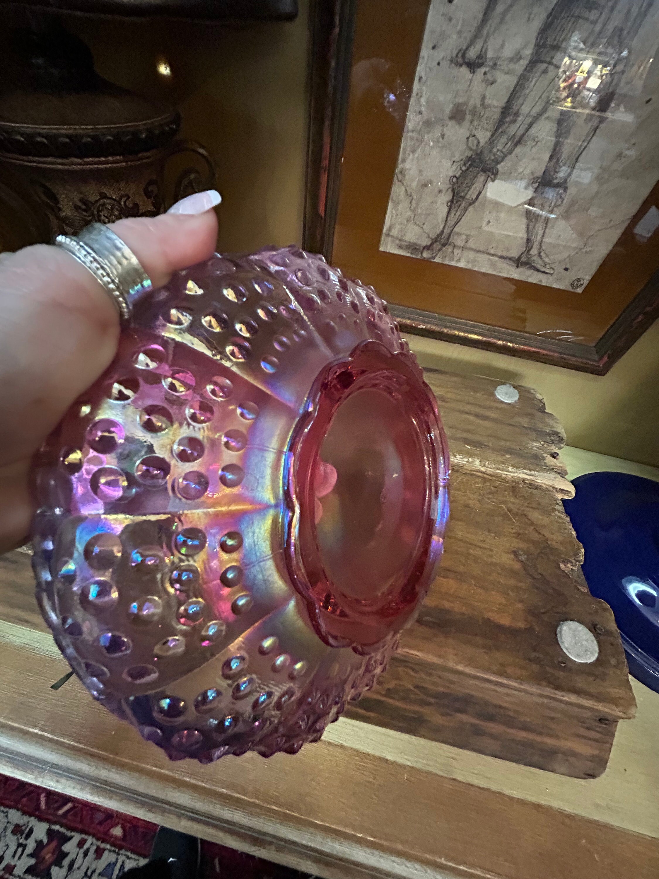 Rare Fenton Pink Carnival Glass Hobnail Centerpiece Candle Holder. Rare ...