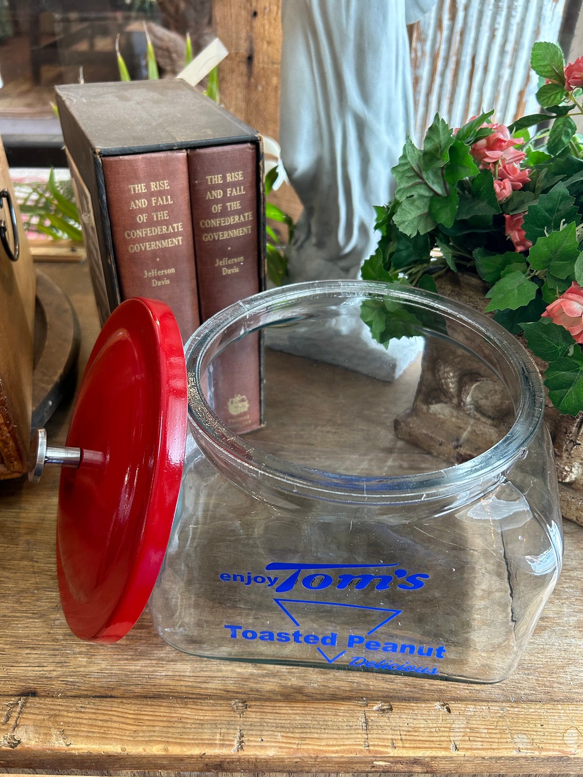 Toms Peanut Counter Jar With Lid Blue Letters Country Store Display ...