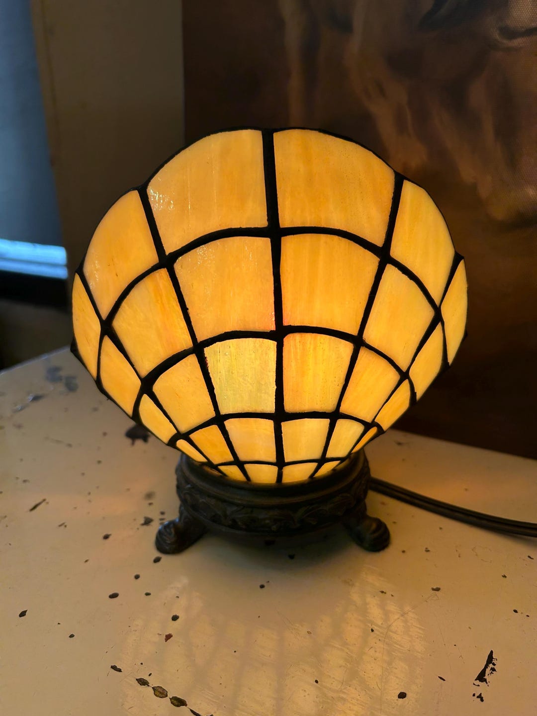 Vintage Tiffany Style Clam Shell Mother of Pearl Accent Table Lamp W ...