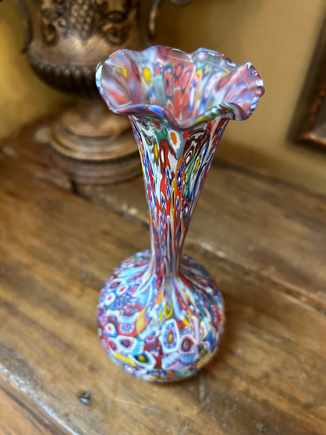 Vintage Fratelli Toso Murano Millefiori Murrine Cane Vase. Handpainted ...