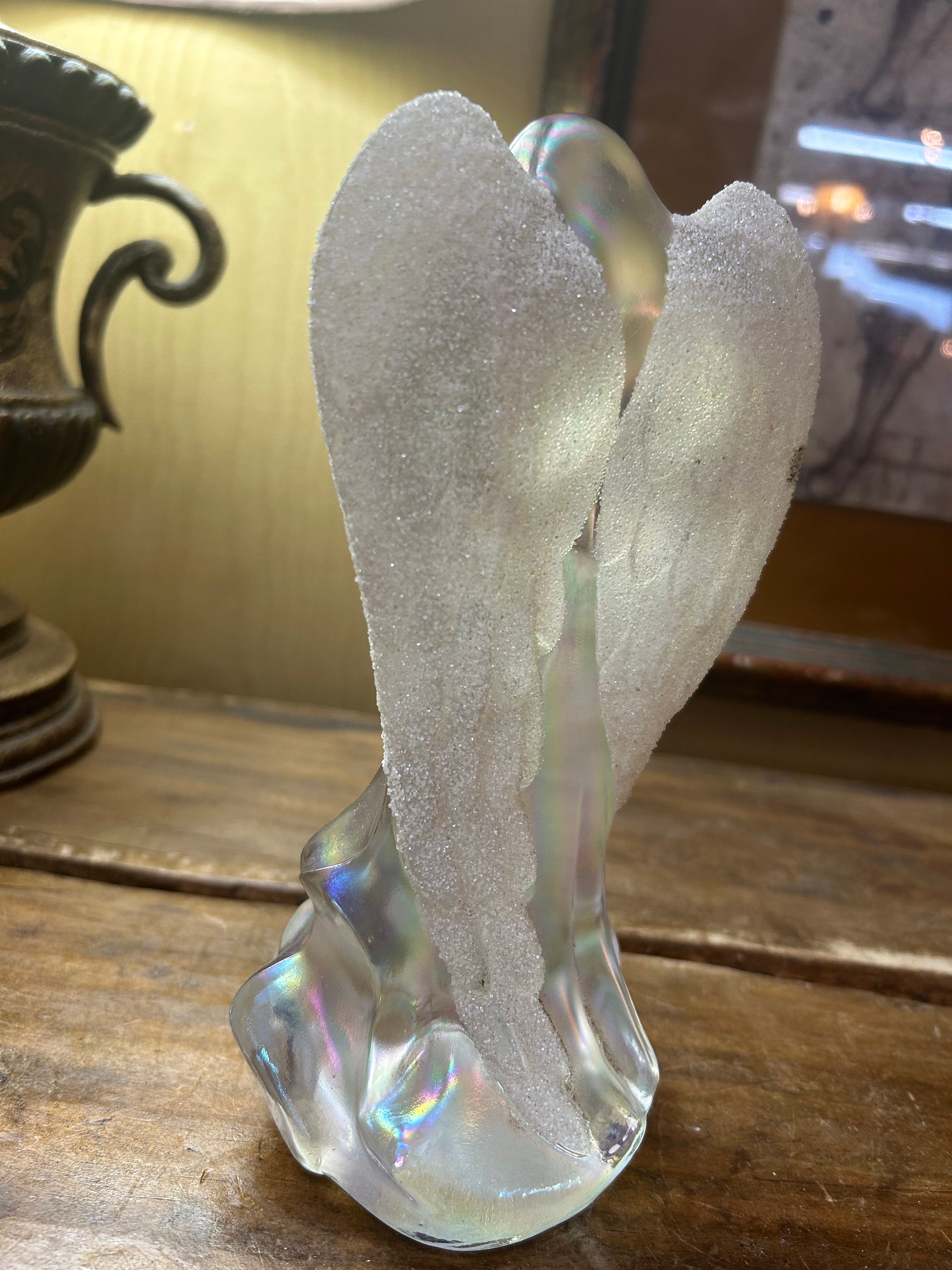 Vintage Fenton White Opalescent Satin Carnival Glass Angel. Iridescent ...
