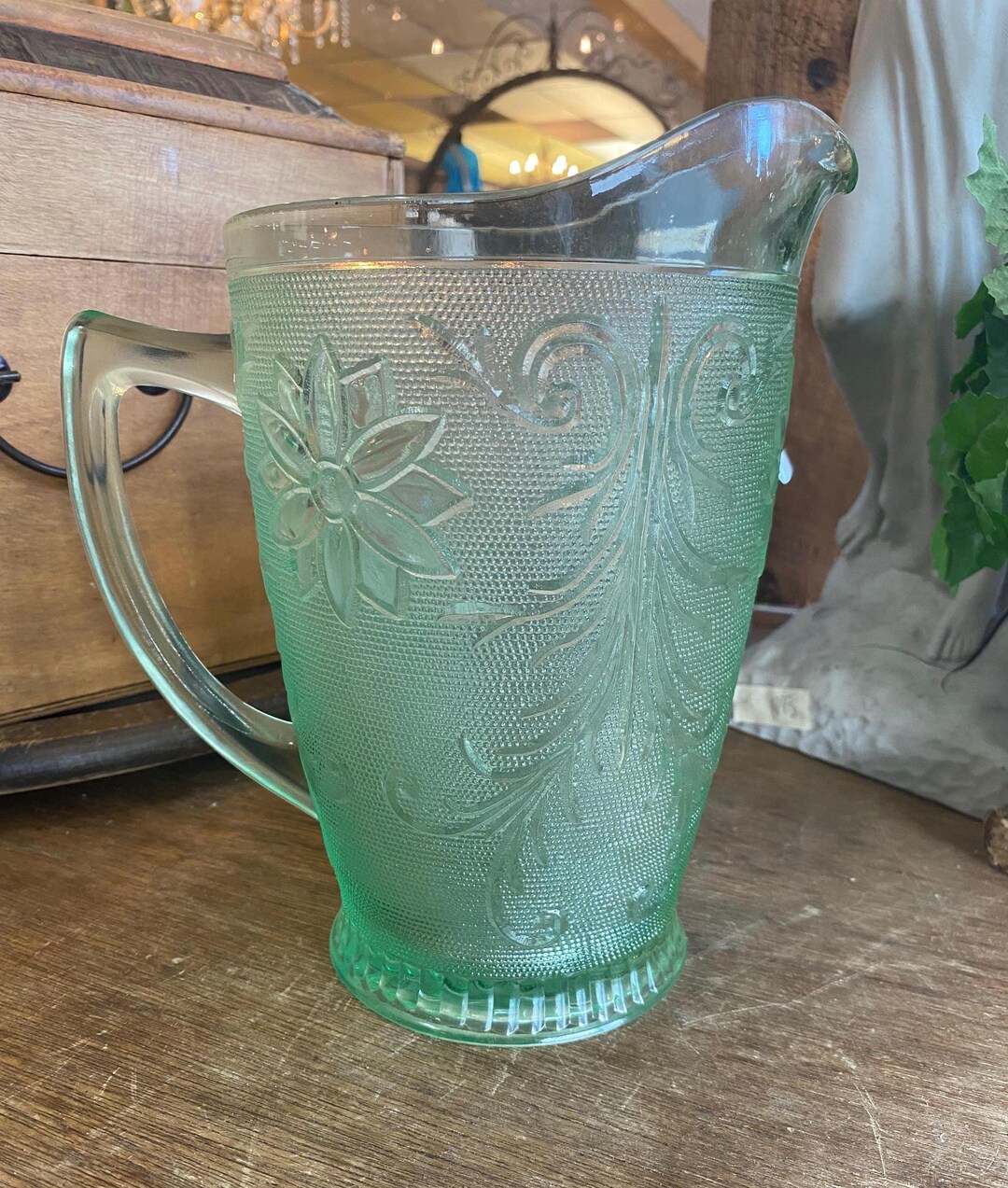 Vintage Indiana Glass Tiara Pitcher Depression Glass. Green Tiara ...