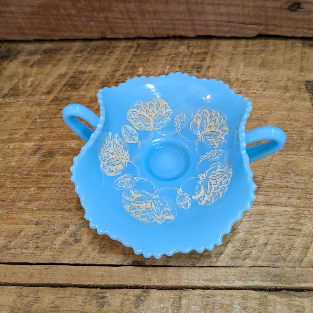 Fenton Pond Lily & Leaf Persian Blue Bonbon Dish - Etsy
