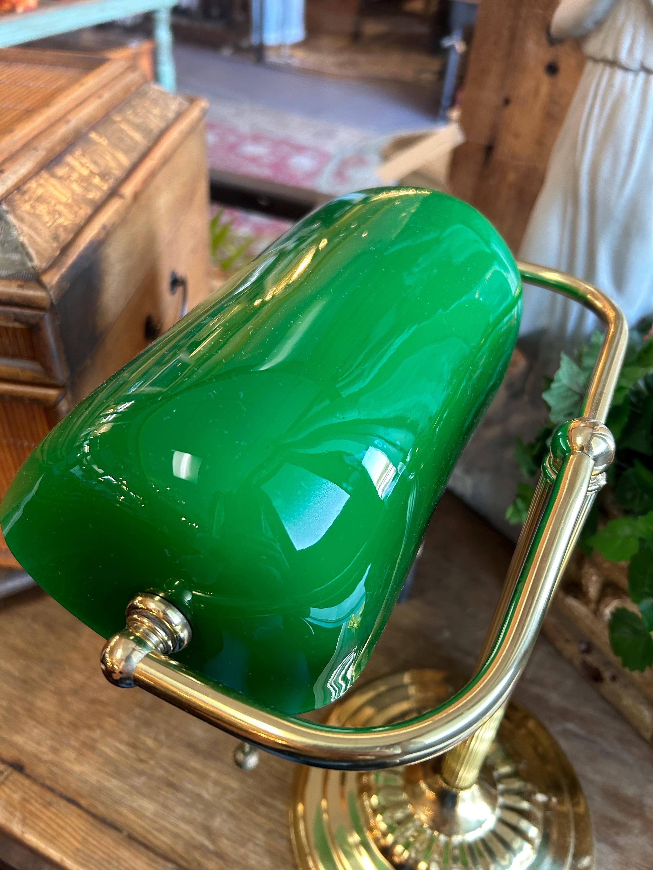 Vintage Green Glass Shade Bankers Lamp. Brass Bankers Lamp. Adjustable ...