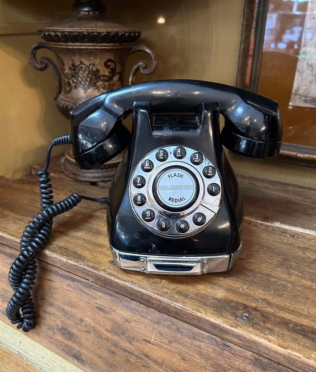 Vintage Pottery Barn Push Button Desk Phone - Black With File Draw ...