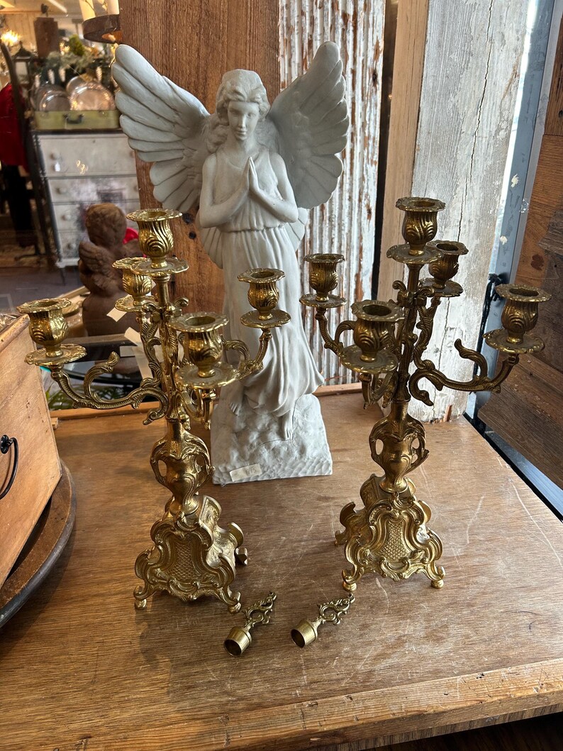 Vintage Neo Gothic Rococo Baroque 4 Arm 19" Brass Candelabras - Set of ...