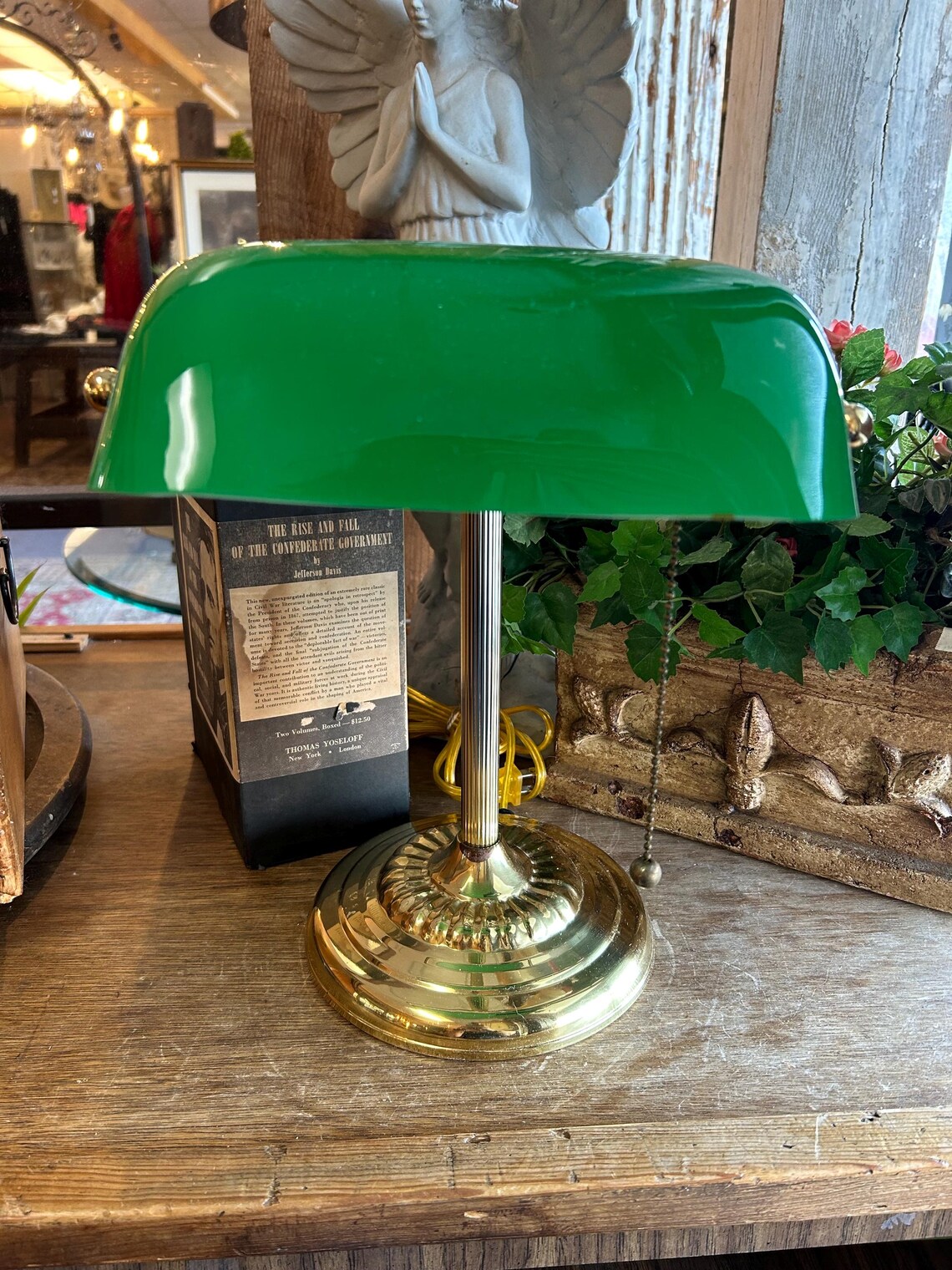 Vintage Green Glass Shade Bankers Lamp. Brass Bankers Lamp. Adjustable ...