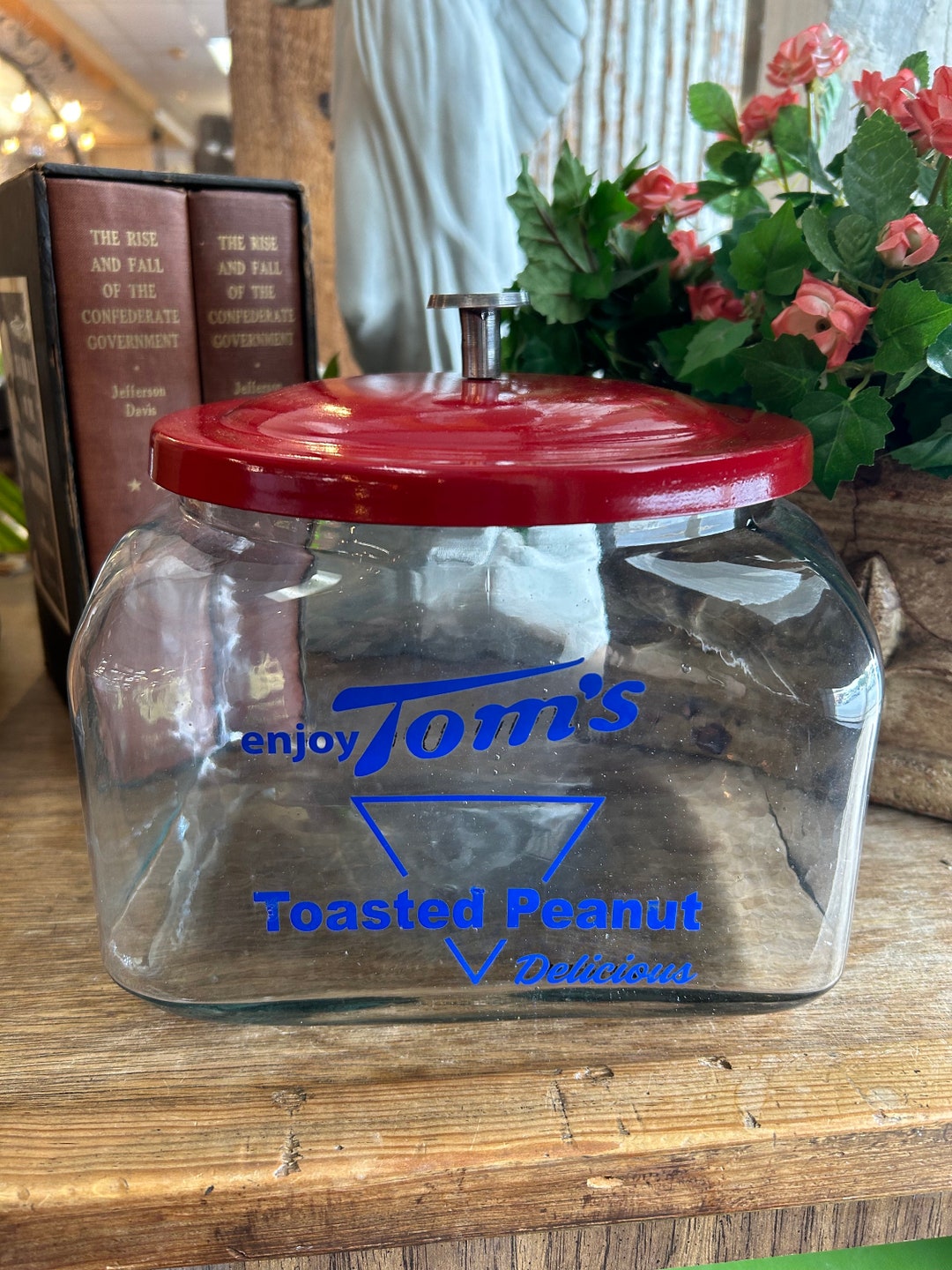 Toms Peanut Counter Jar With Lid Blue Letters Country Store Display ...