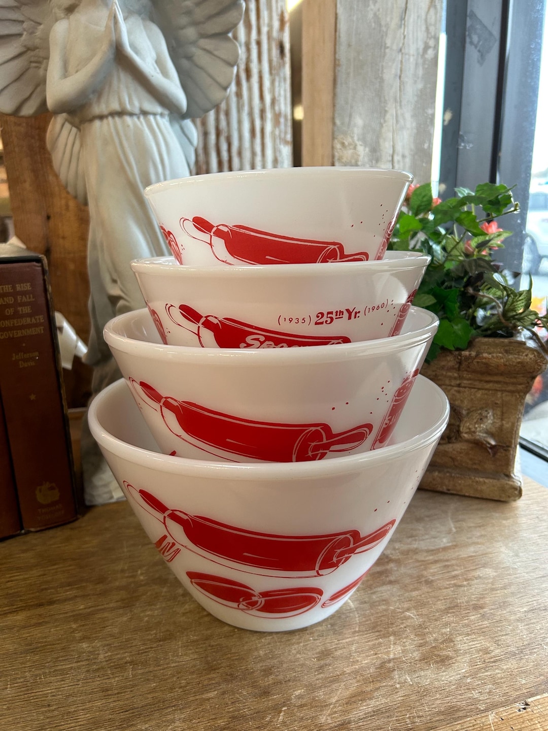 FIRE KING Set of 4 Kitchen Aids Mixing Bowl White Splash Proof Milk ...