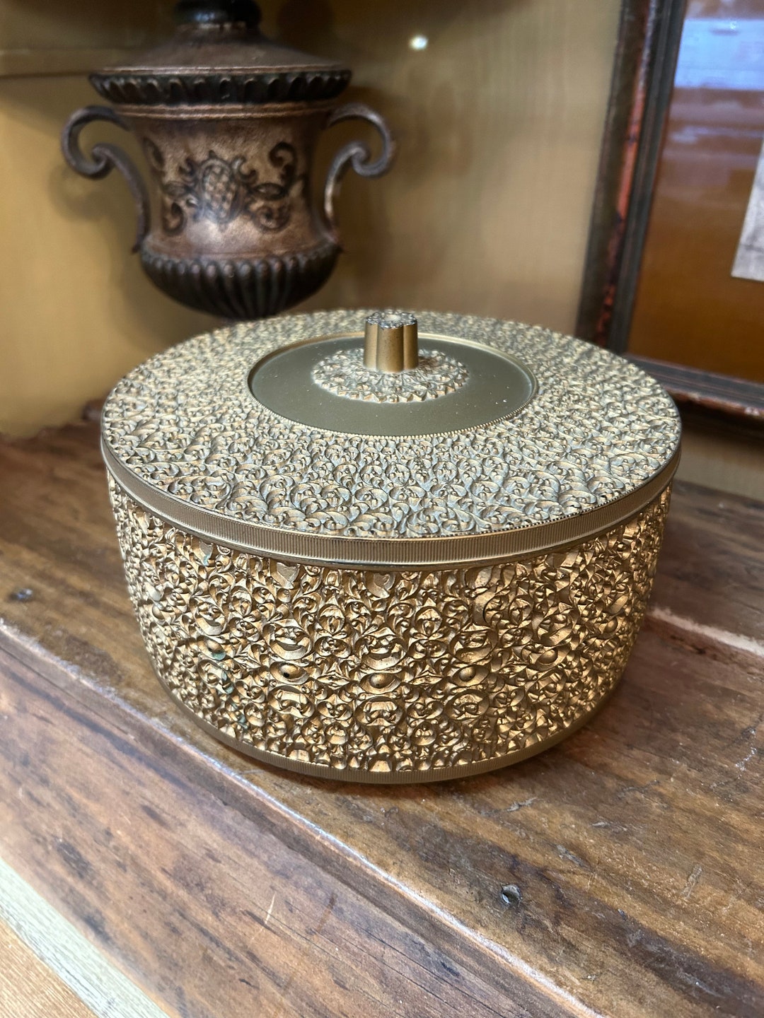 MCM Hollywood Regency Style Gold Sewing Box. Ornate Vintage Plastic ...