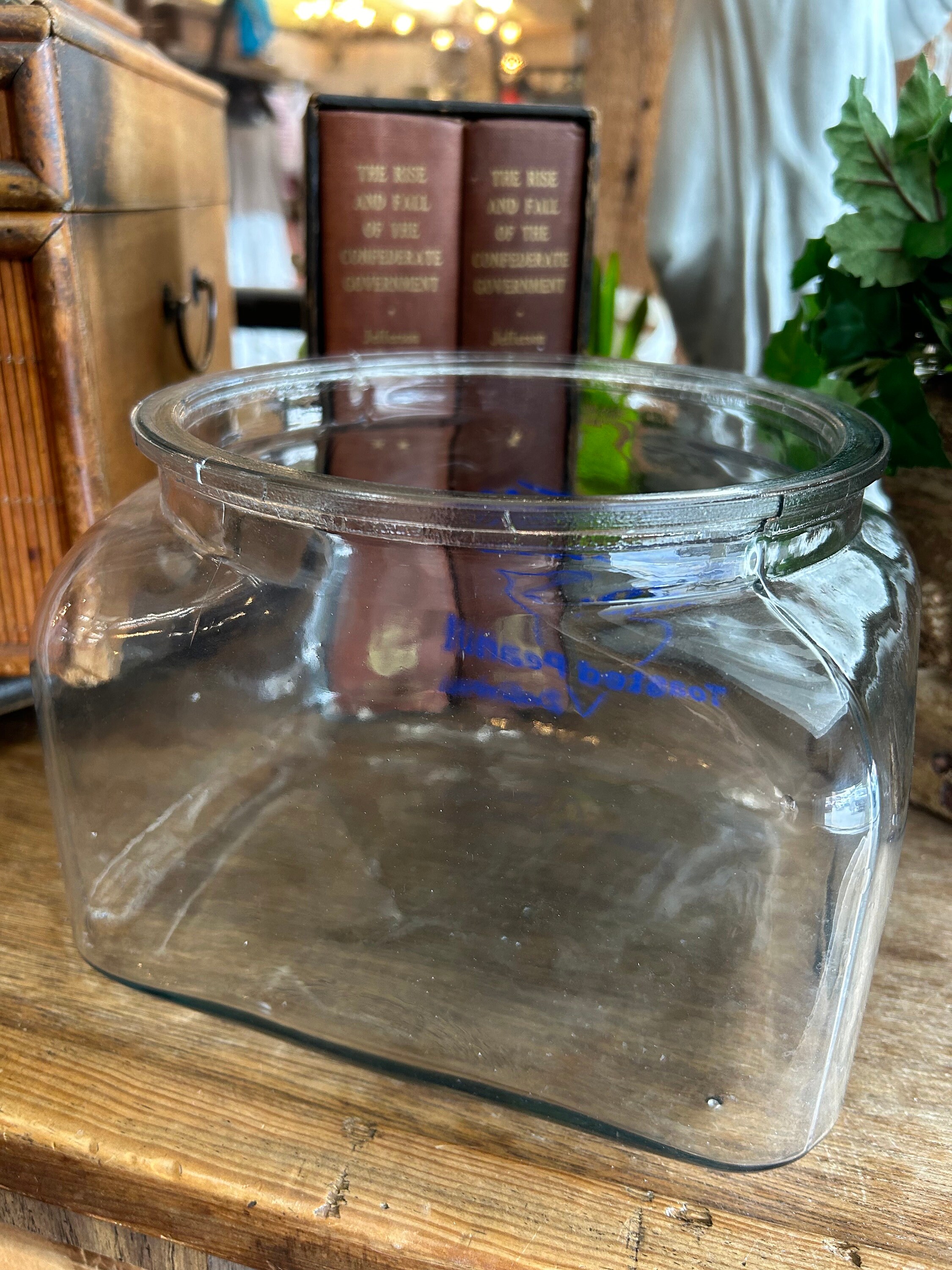 Toms Peanut Counter Jar With Lid Blue Letters Country Store Display ...