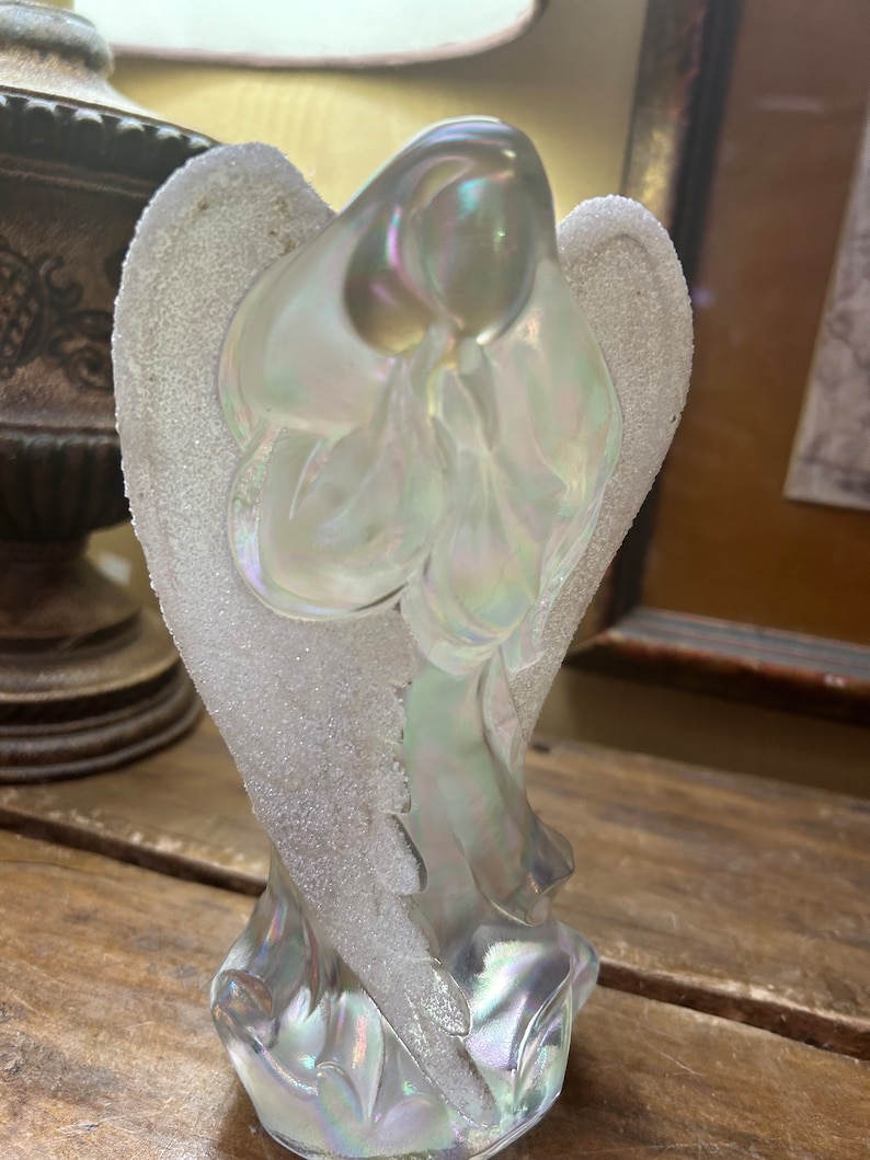 Vintage Fenton White Opalescent Satin Carnival Glass Angel. Iridescent ...