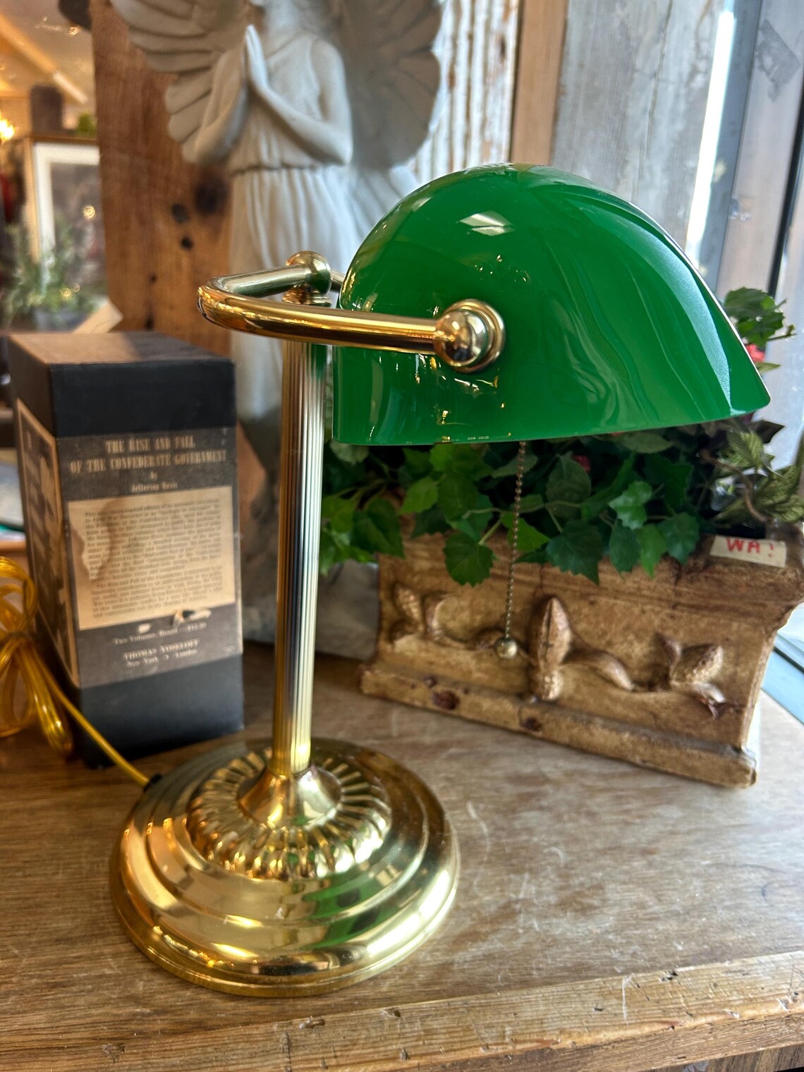 Vintage Green Glass Shade Bankers Lamp. Brass Bankers Lamp. Adjustable ...