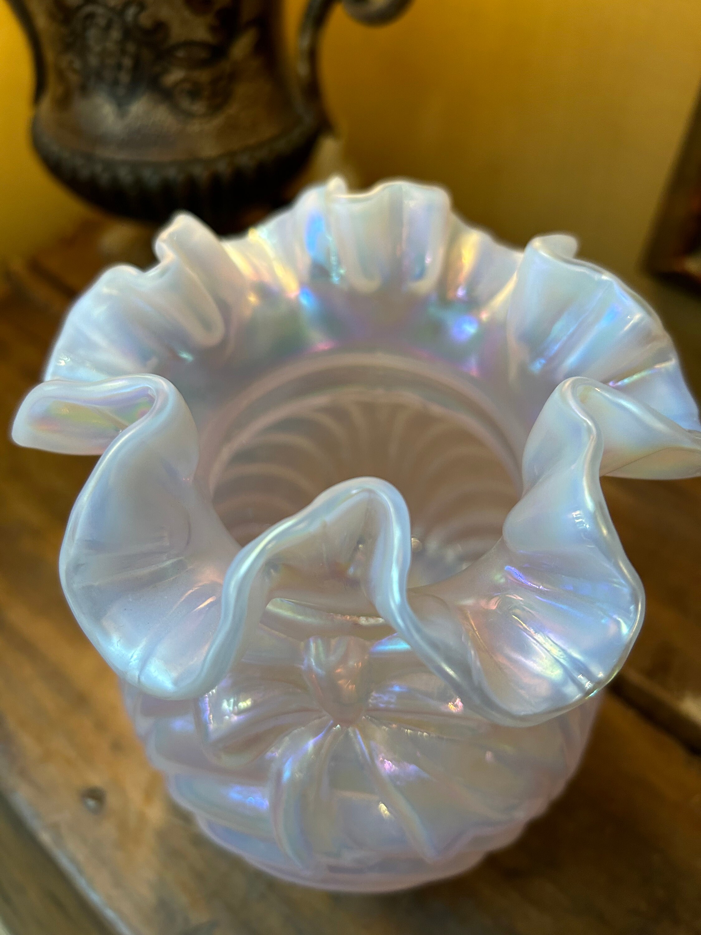 Vintage Fenton Opalescent Pink Vase. Pink Box With Ruffled - Etsy