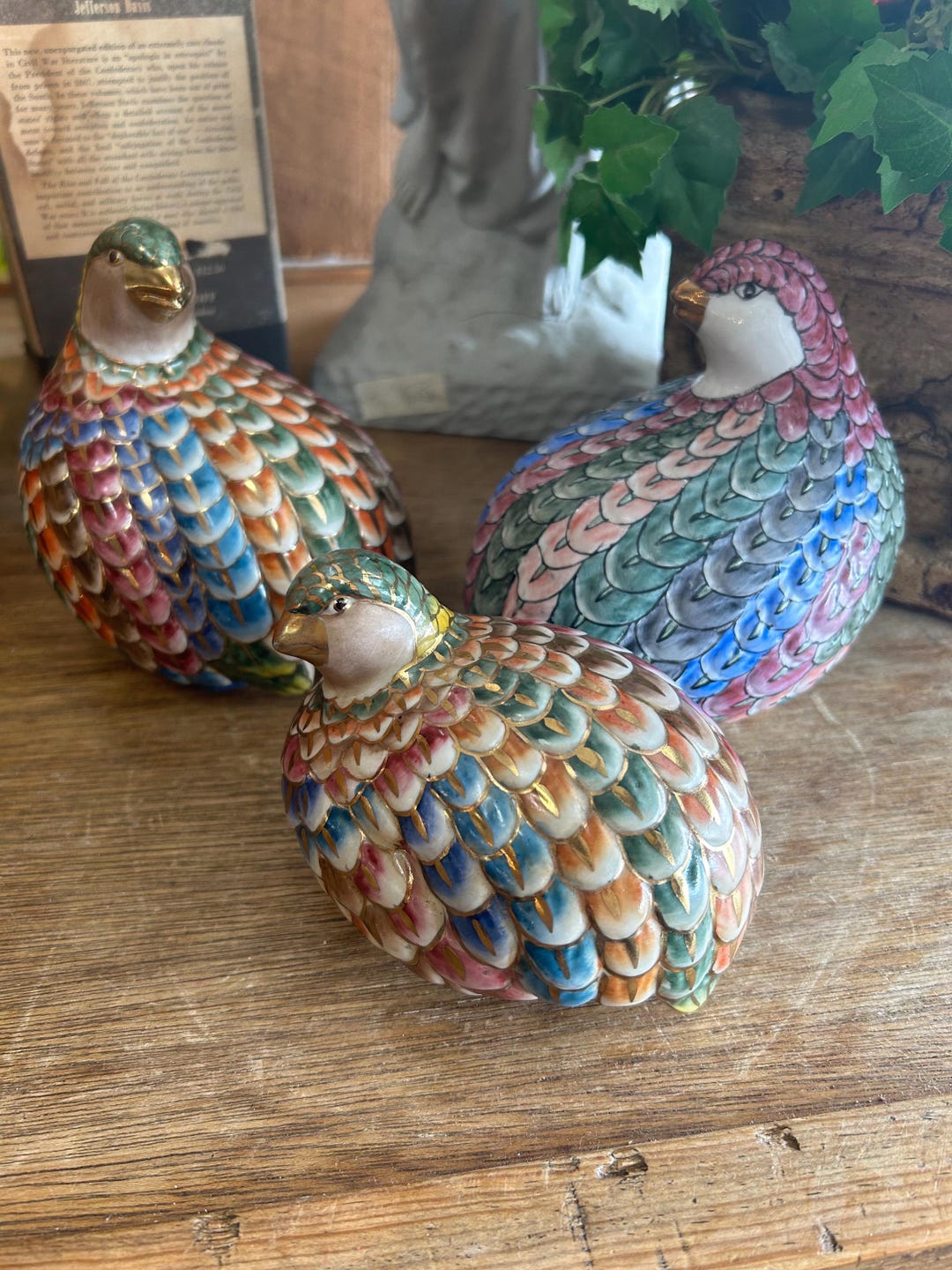 Vintage Quail Figurines Set of 3 Handpainted With Gold Detailing Cute ...