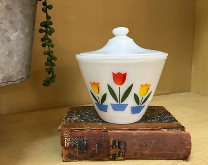Vintage Fire King Tulip Grease Jar. Fire King Grease Jar. Rare Fire ...