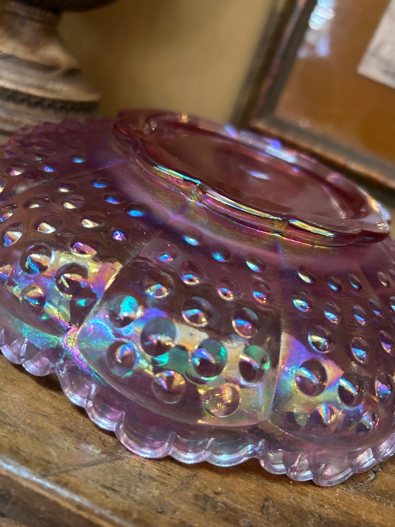 Rare Fenton Pink Carnival Glass Hobnail Centerpiece Candle Holder. Rare ...