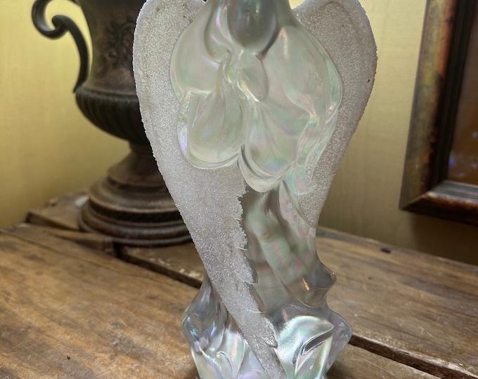 Vintage Fenton White Opalescent Satin Carnival Glass Angel. Iridescent ...