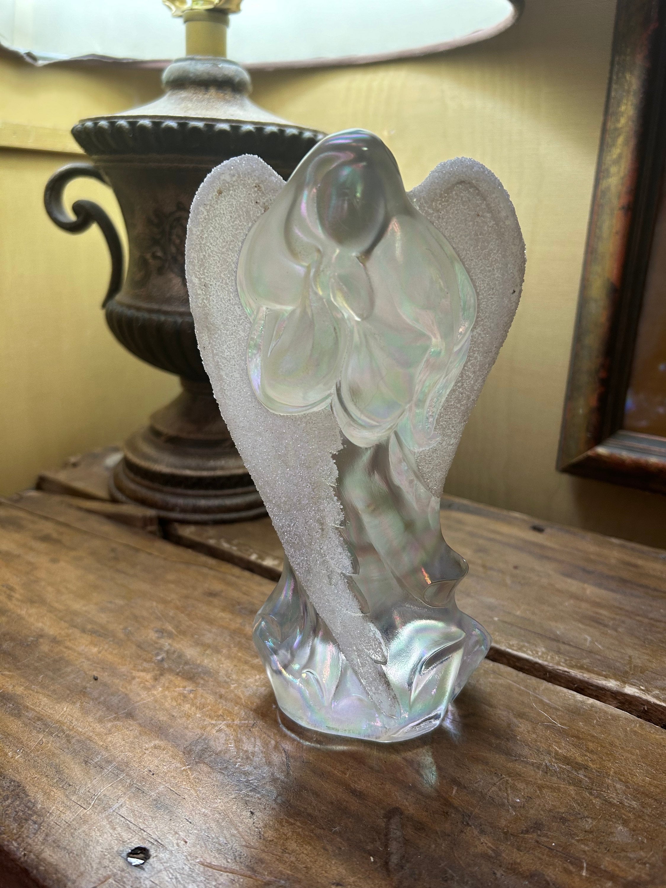 Vintage Fenton White Opalescent Satin Carnival Glass Angel. Iridescent ...
