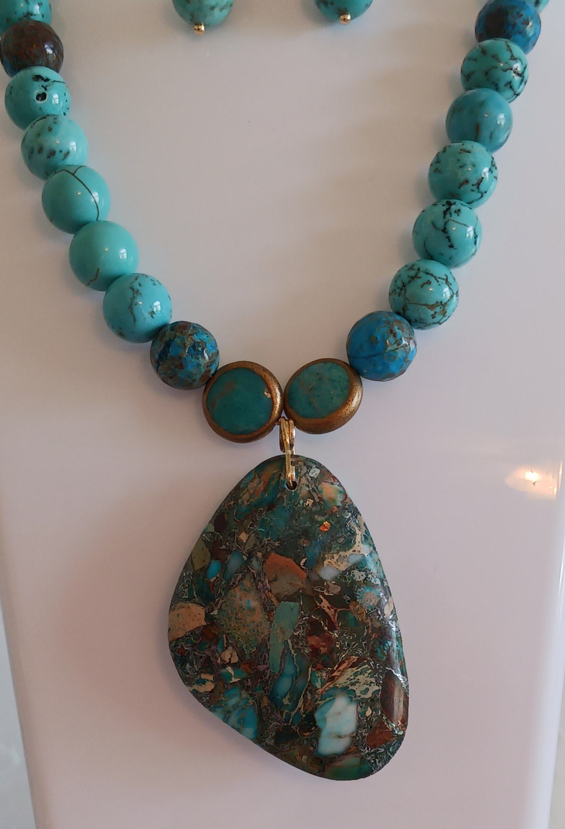 Ocean Blue Impression Jasper and Pyrite Free-form Pendant Turquoise ...