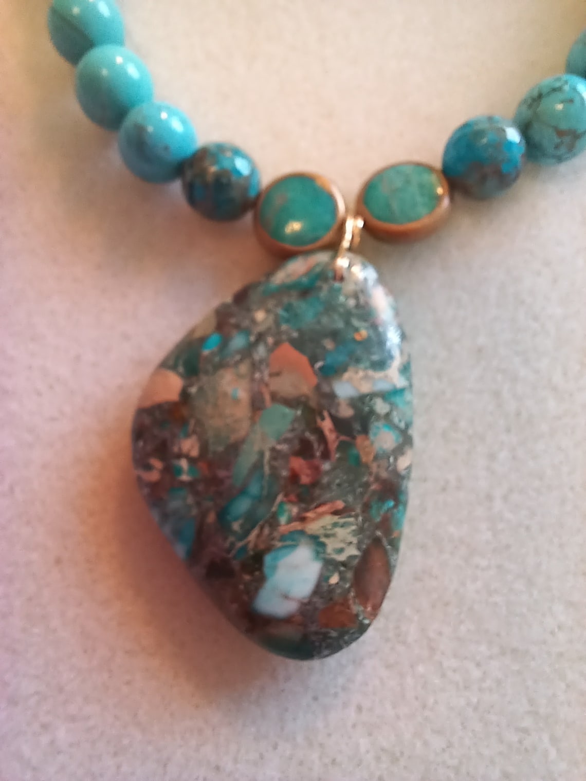 Ocean Blue Impression Jasper and Pyrite Free-form Pendant Turquoise ...