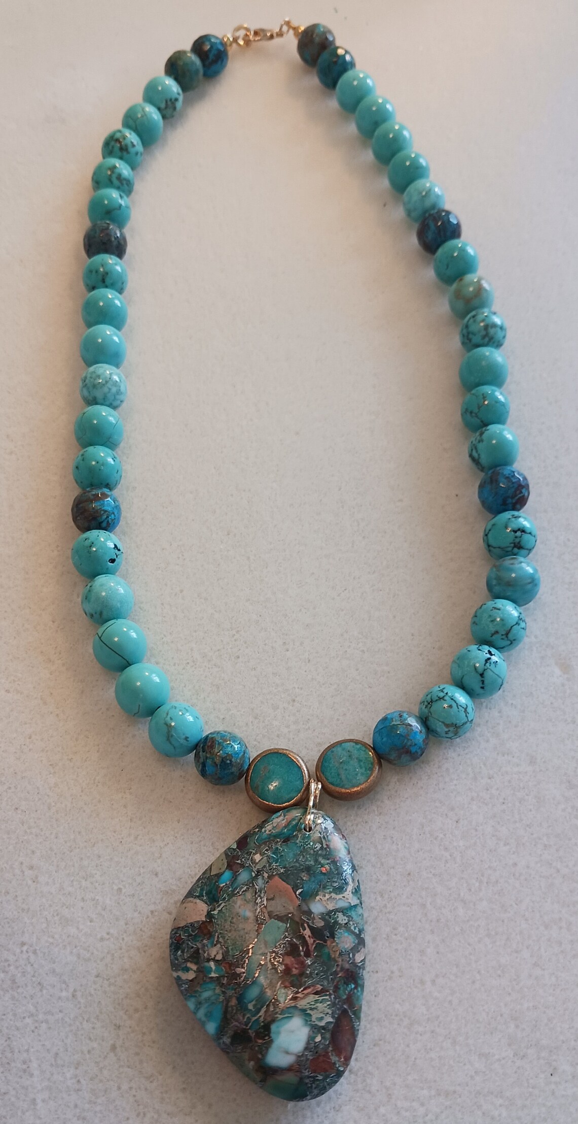 Ocean Blue Impression Jasper and Pyrite Free-form Pendant Turquoise ...