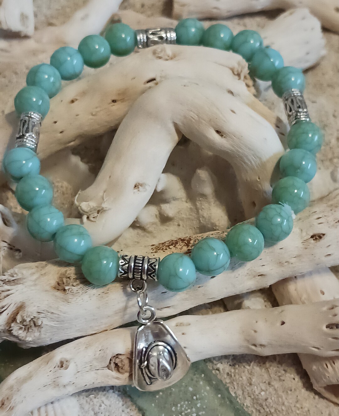 Turquoise Beaded Stretchy/ Cowboy Hat Charm | Western/custom Bracelet ...
