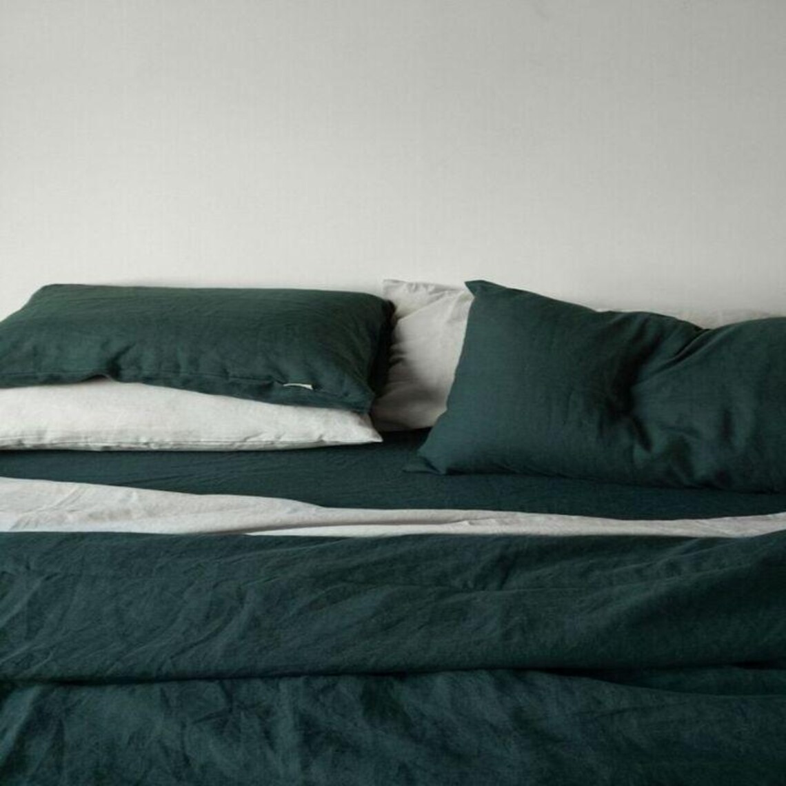 LINEN Forest Green Sheet Set. Premium 100% Organic Dark Green One ...