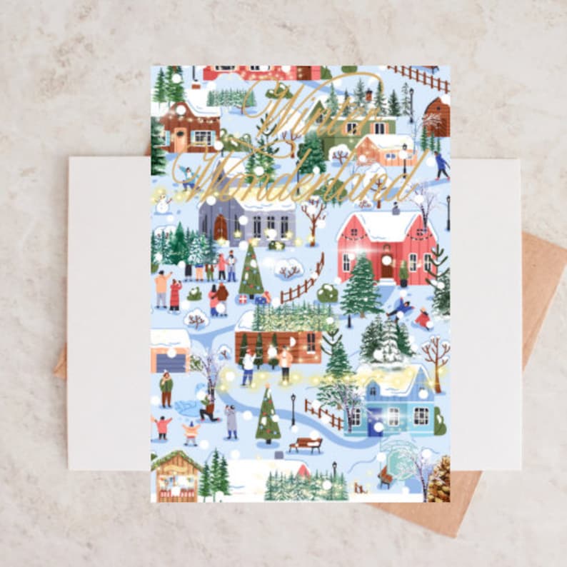 Christmas Village Postcard, Christmas Illustration Postcard, Christmas ...