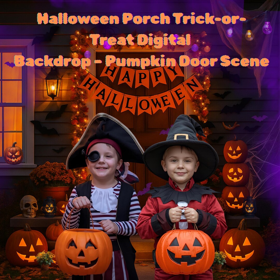 Halloween Front Porch Digital Backdrop | Trick or Treat Door Scene ...