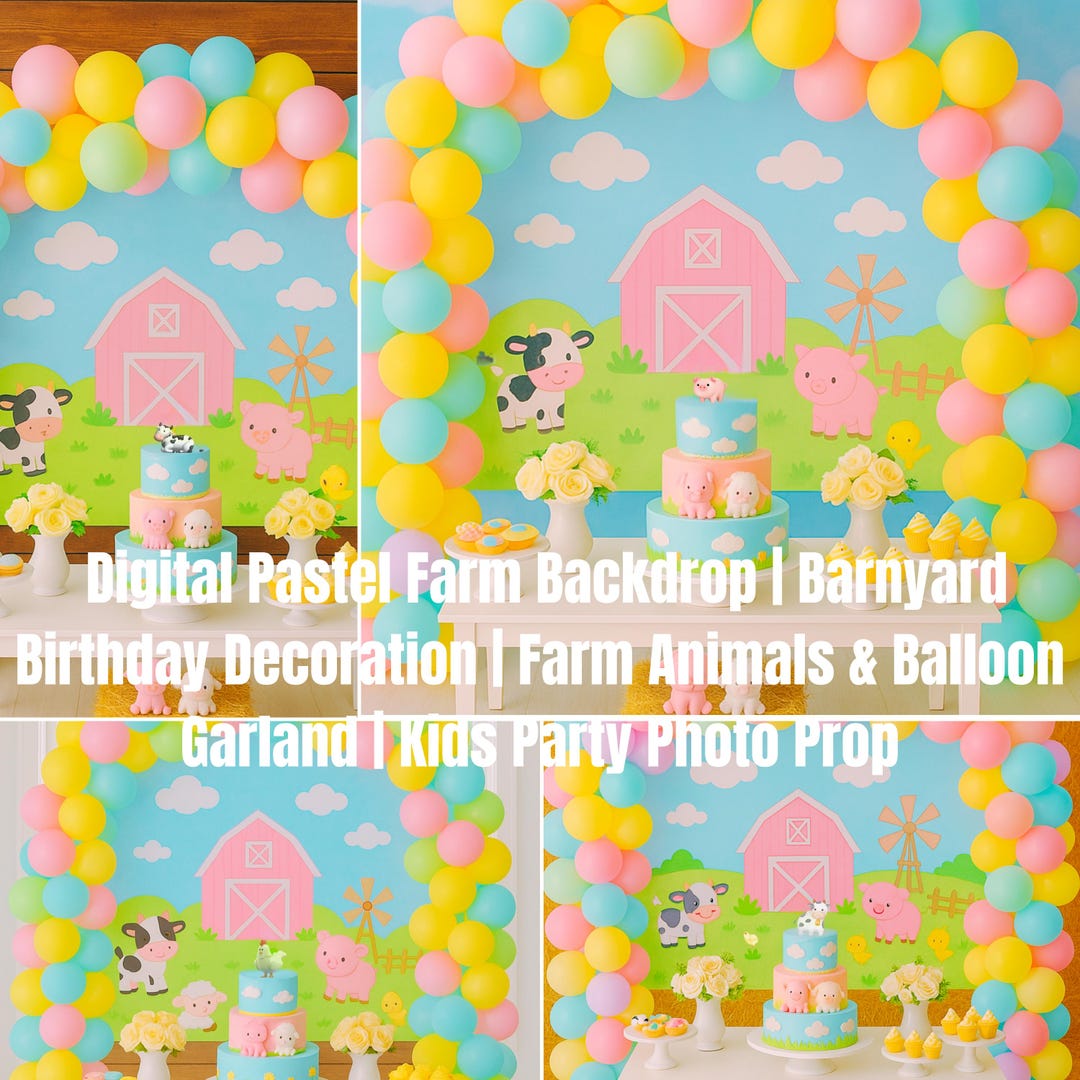 Pastel Farm Party Digital Backdrop , Barnyard Birthday Decoration ...