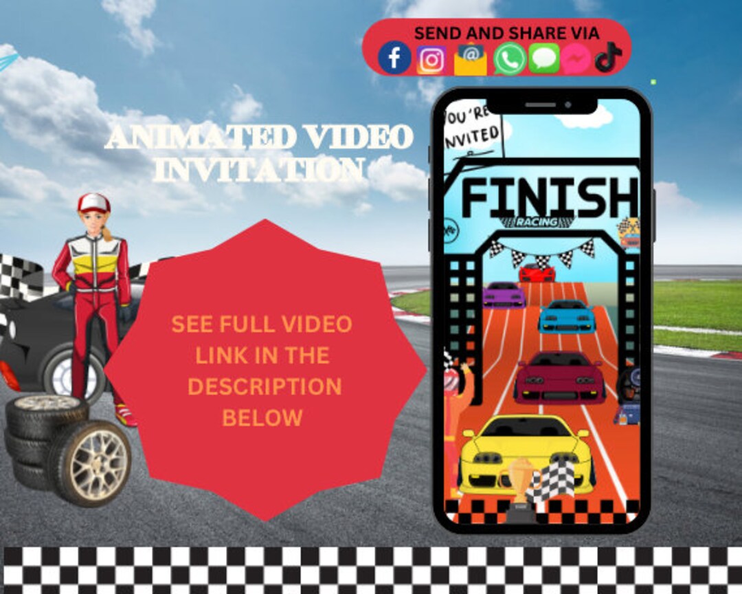 Car Racing Animated Birthday Invitation Boy Birthday Party - Etsy