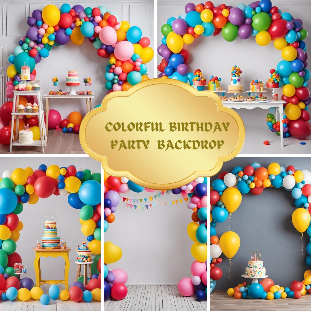 Colorful Birthday Backdrop, Children Birthday Party Backdrop, Birthday ...