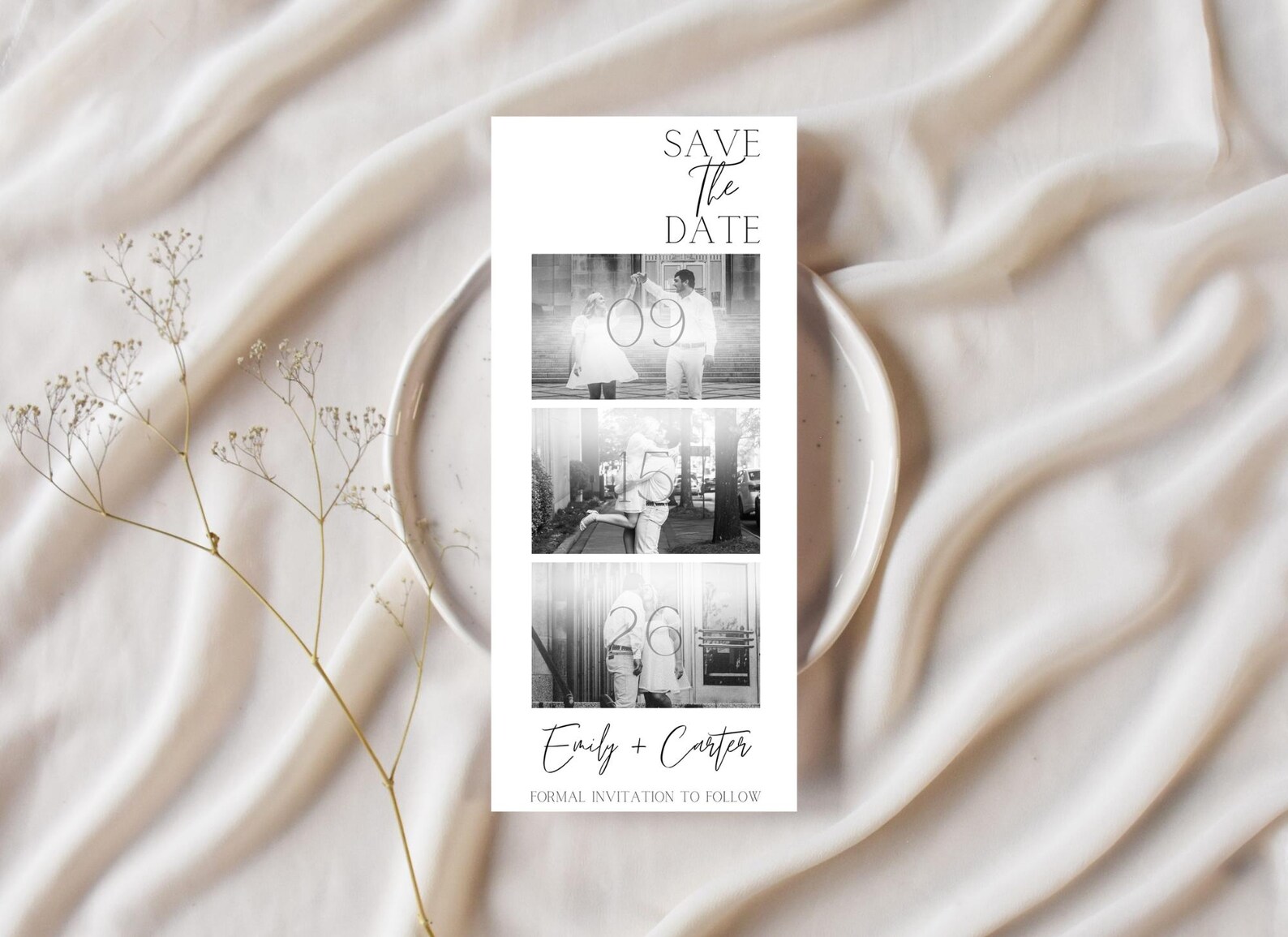 Photo Strip Save the Date Invitations With Date Overlay, Canva Editable ...