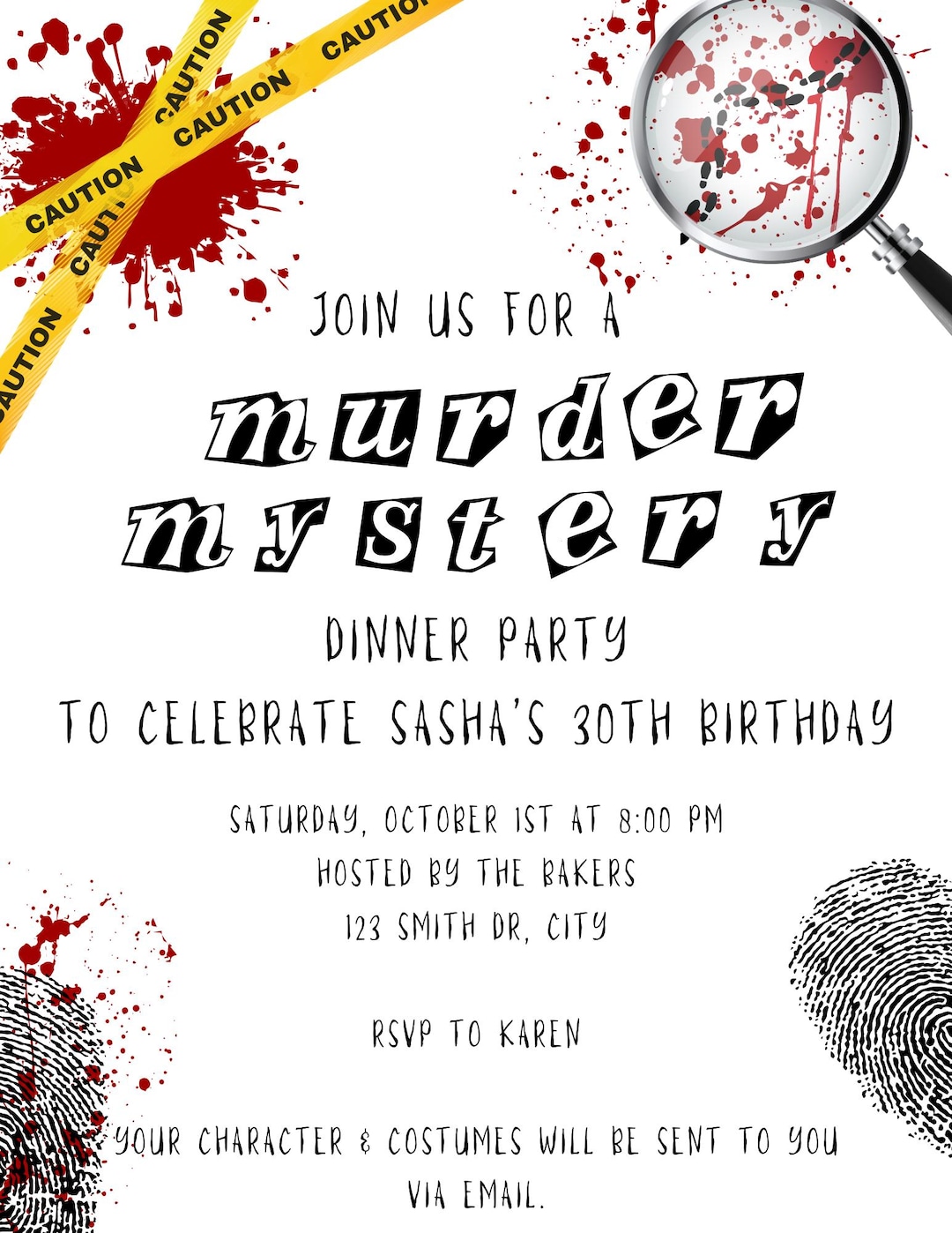 Murder Mystery Party Invitation, Canva Invitation Template, Spooky ...