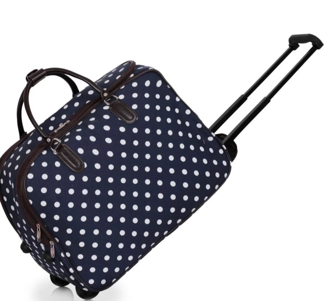 Water Resistant Holdall Trolley Bag Navy Blue Overnight Bag/polka Dot ...