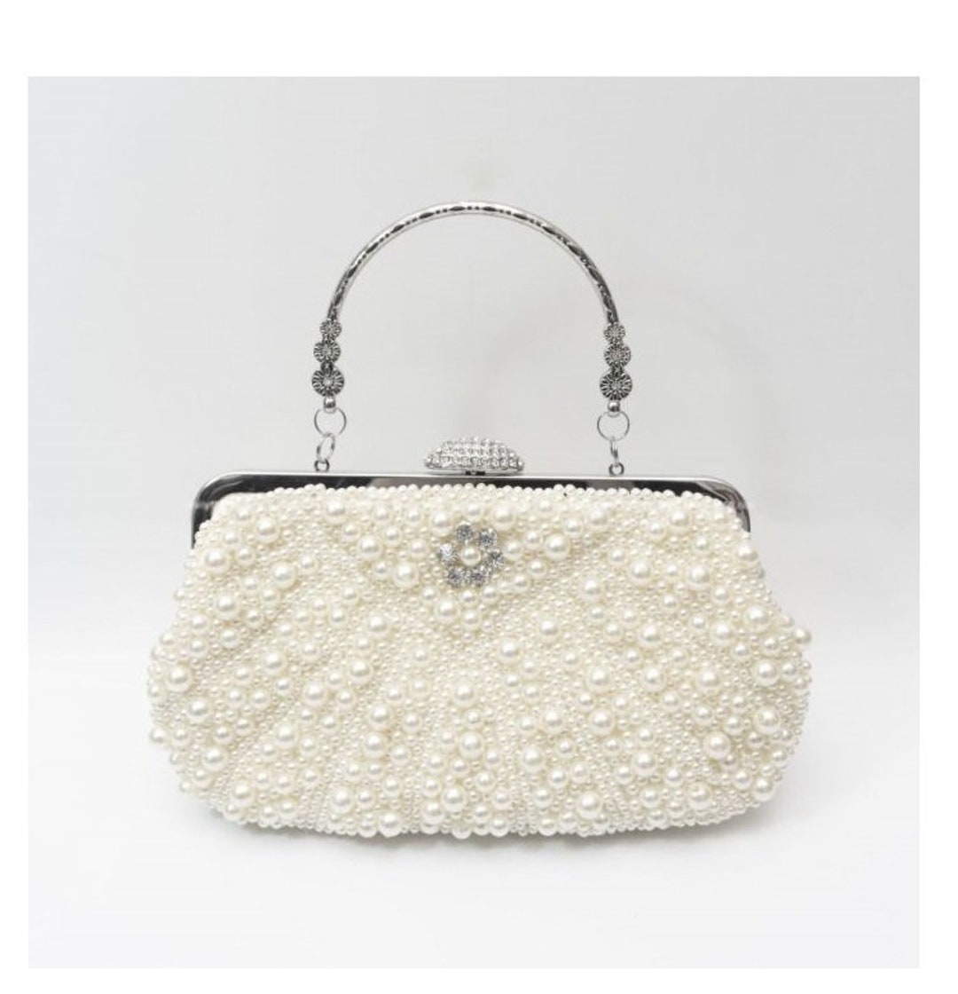 Ivory Shell Shape Pearl Clutch Bag/ivory Bridal Bag/ Grab Handle Ivory ...