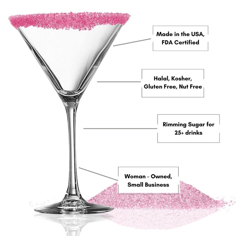 Sip & Shimmer Pink Sugar for Glass Rimming, Sugar Beverage Garnish for ...