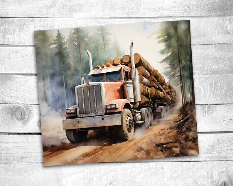 Logging Semi Truck 20 Oz Skinny Tumbler Sublimation Design, Straight ...