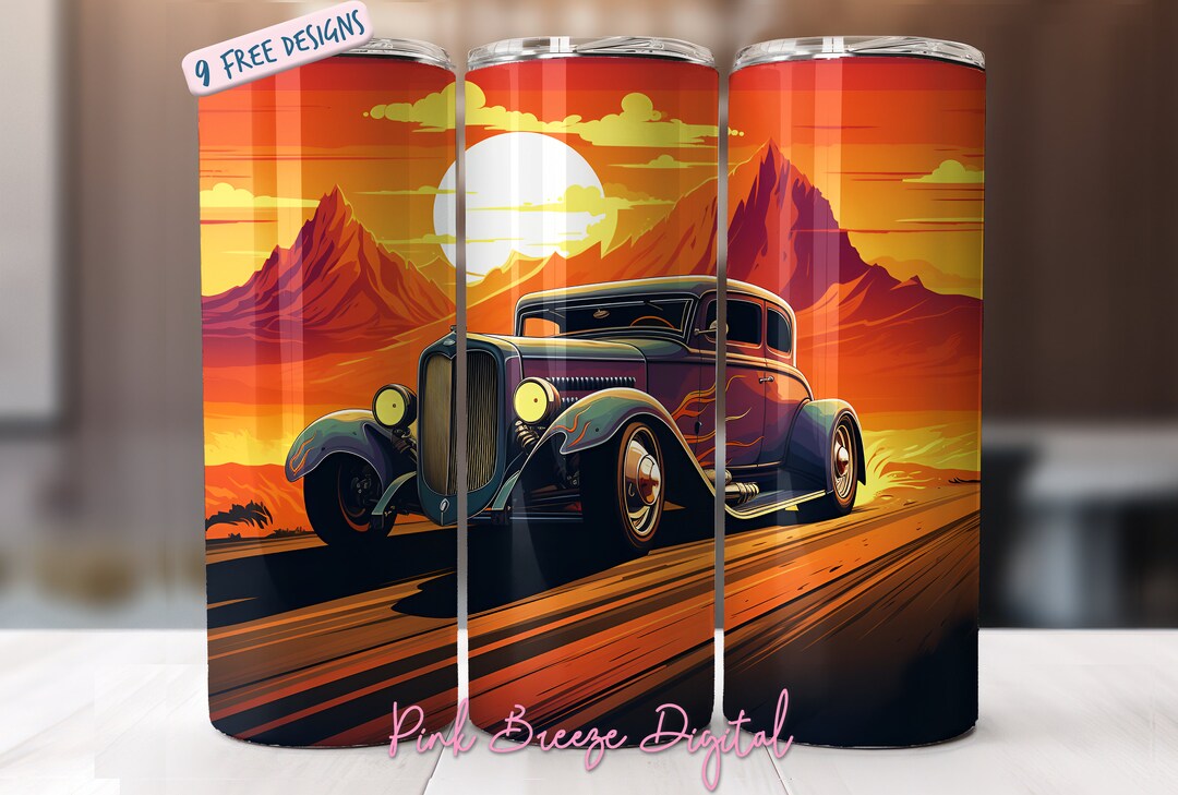 Hot Rod 20 Oz Skinny Tumbler Sublimation Design, Straight Tumbler Wrap ...