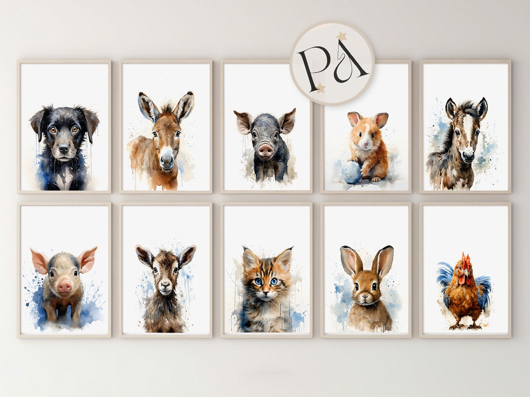 Petting Zoo Baby Animal Watercolor Prints Dog Donkey Goat - Etsy